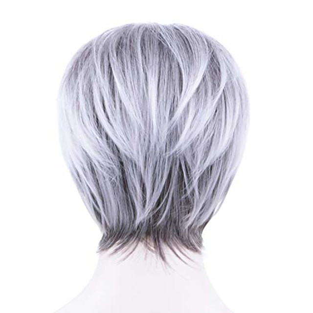 Ombre Grey Pixie Wigs For White Women Short Cut Layer Wigs With Bangs